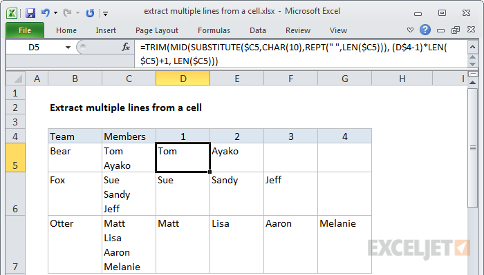 Extract Multiple Lines From A Cell Excel Formula Exceljet